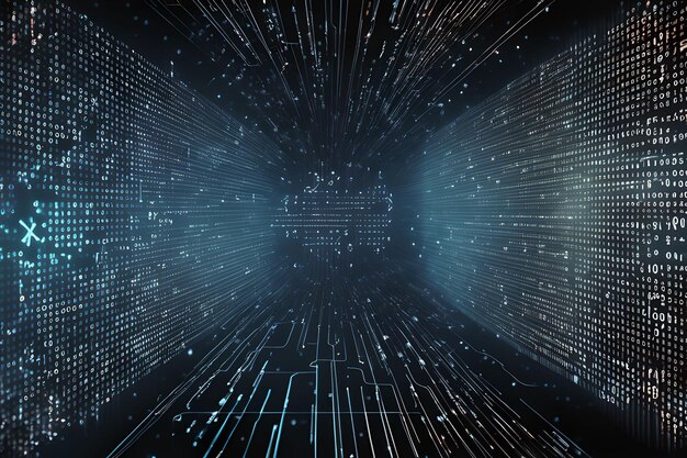 An abstract digital background with binary code and AI algorithms running in the background ...