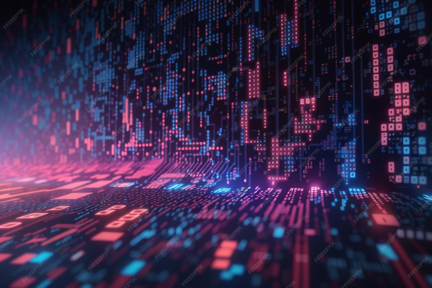 Abstract digital background with binary code and AI algorithms running in the background ...