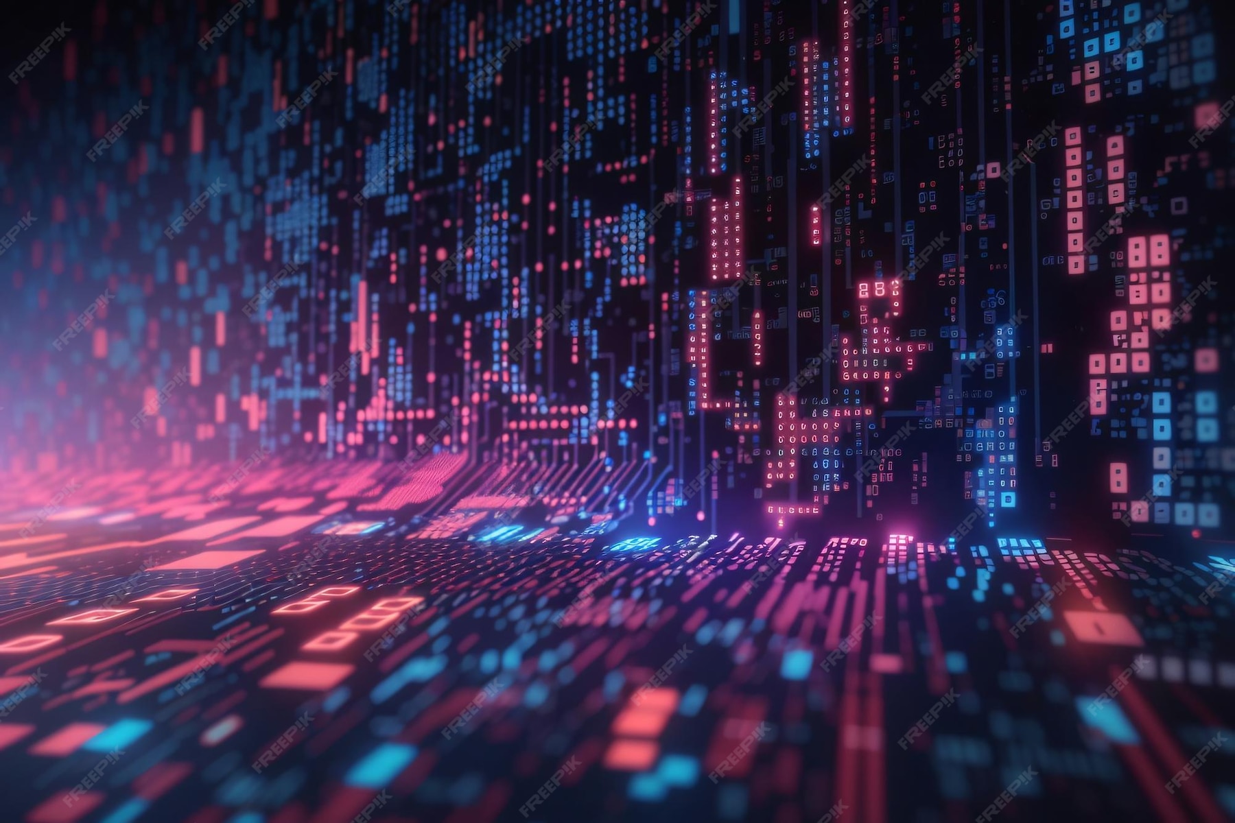 Abstract digital background with binary code and AI algorithms running in the background ...