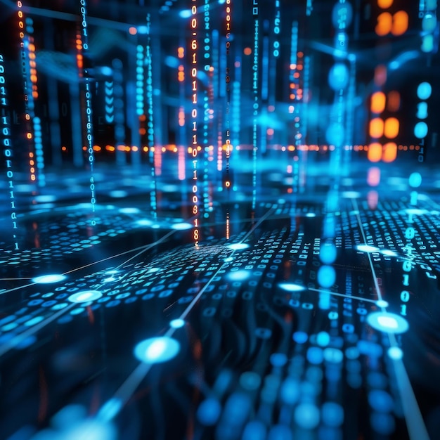 Premium Photo An Abstract Digital Background With Binary Code And Ai Algorithms Running In The
