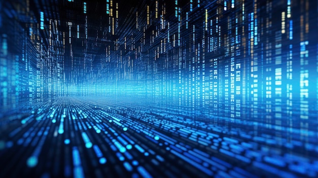 An abstract digital background with binary code and AI algorithms running in the background ...