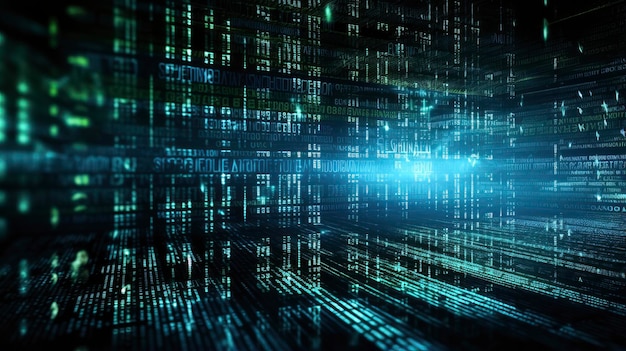 An abstract digital background with binary code and AI algorithms running in the background ...