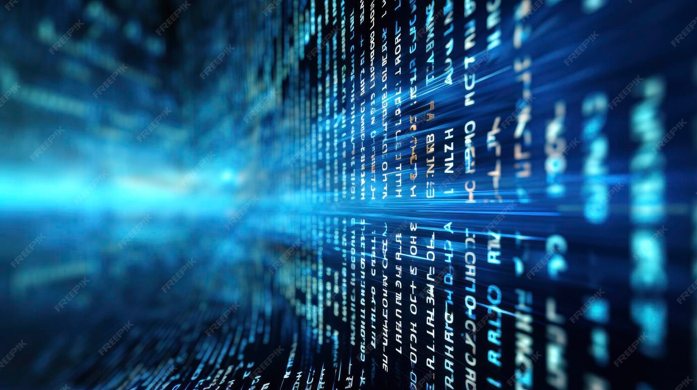 An abstract digital background with binary code and AI algorithms ...