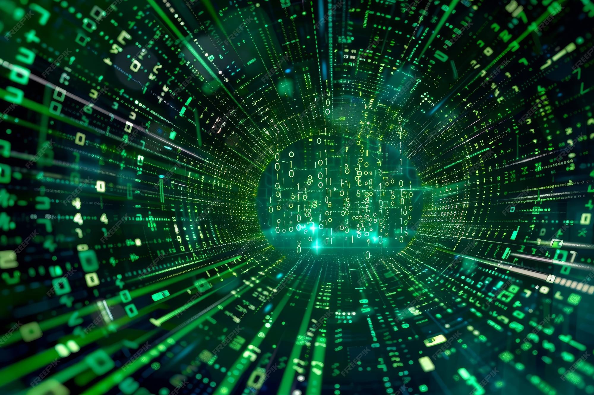 An Abstract Digital Visualization Of Data Encryption Depicted As A Tunnel Composed Of Binary