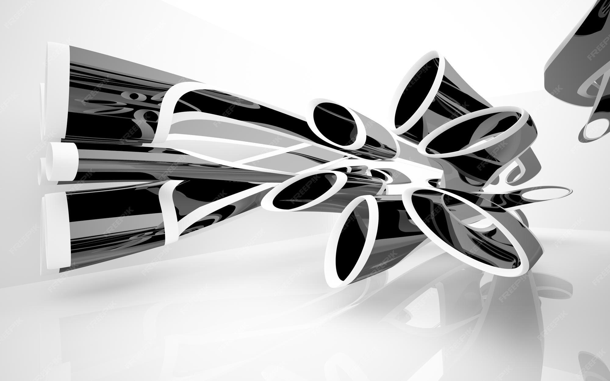 Premium Photo Abstract Dynamic Interior With Black Smooth Objects 3d