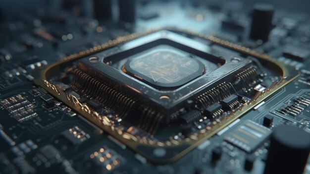 마더보드 Cpu 및 Gpu 생성 Ai가 포함된 추상 전자 회로 보드 배경 프리미엄 사진