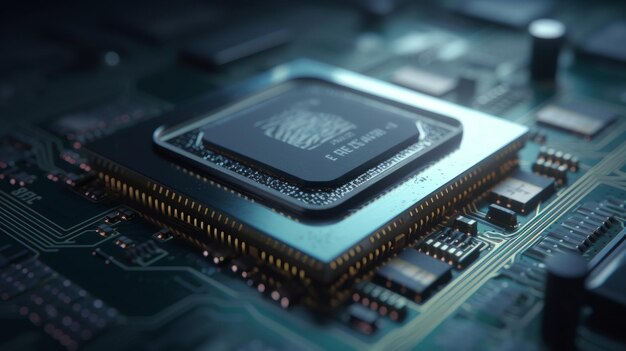마더보드 Cpu 및 Gpu 생성 Ai가 포함된 추상 전자 회로 보드 배경 프리미엄 사진