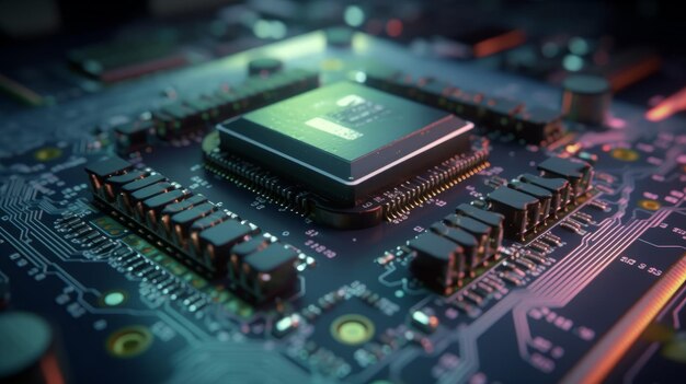 마더보드 Cpu 및 Gpu 생성 Ai가 포함된 추상 전자 회로 보드 배경 프리미엄 사진
