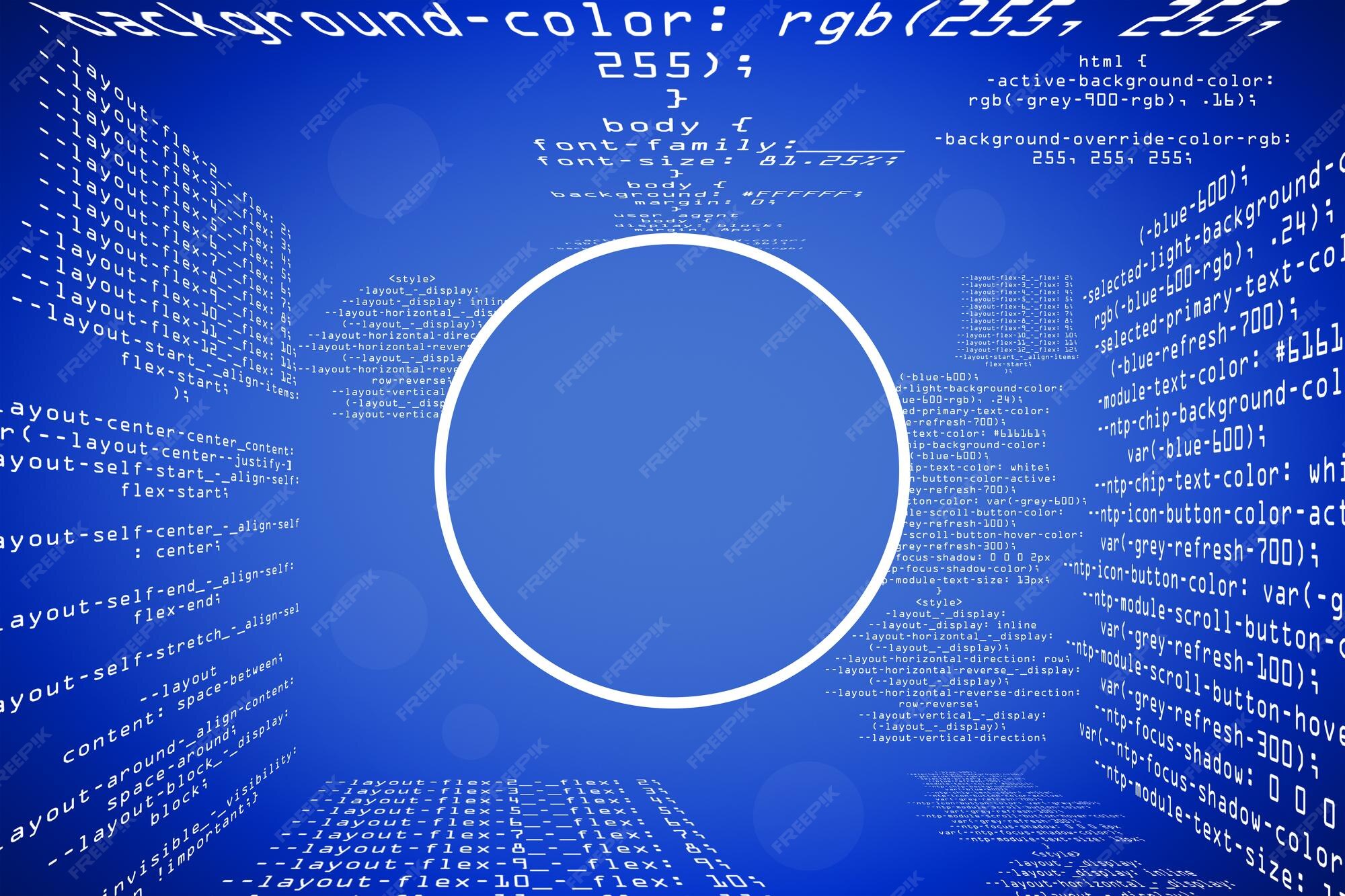 Premium Photo Abstract Glowing Blue Coding Programming Background With Blank Round Mock Up