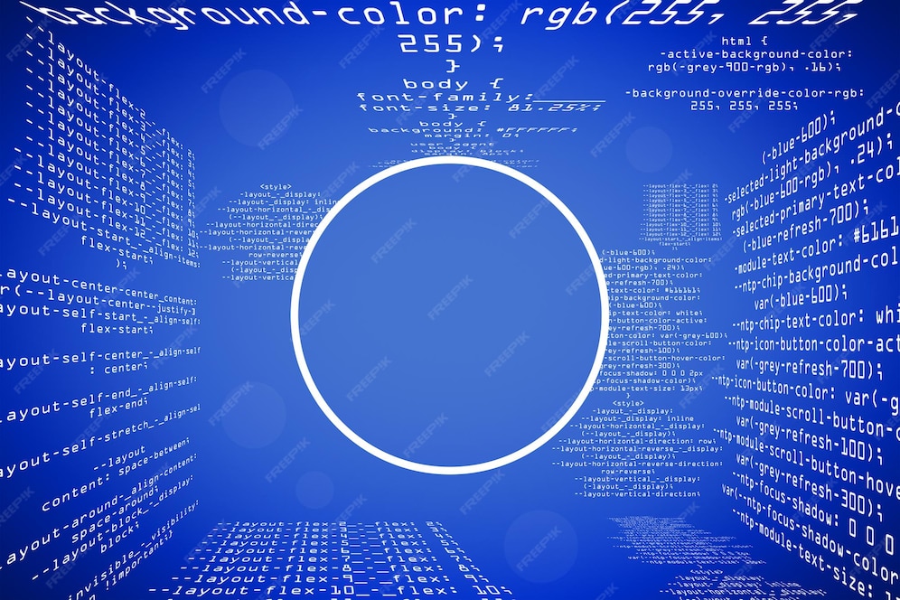 Premium Photo Abstract Glowing Blue Coding Programming Background With Blank Round Mock Up
