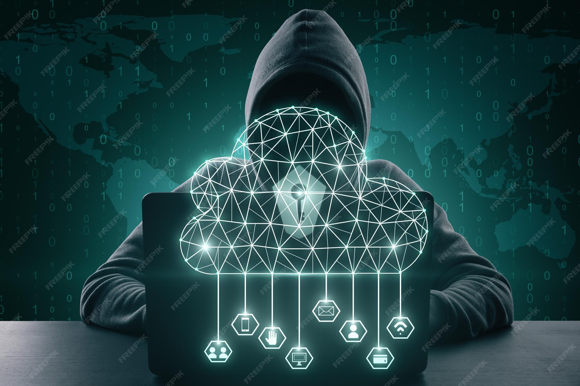 Premium Photo Abstract Hacker Using Laptop Woth Polygonal Cloud On Binary Code Map Background