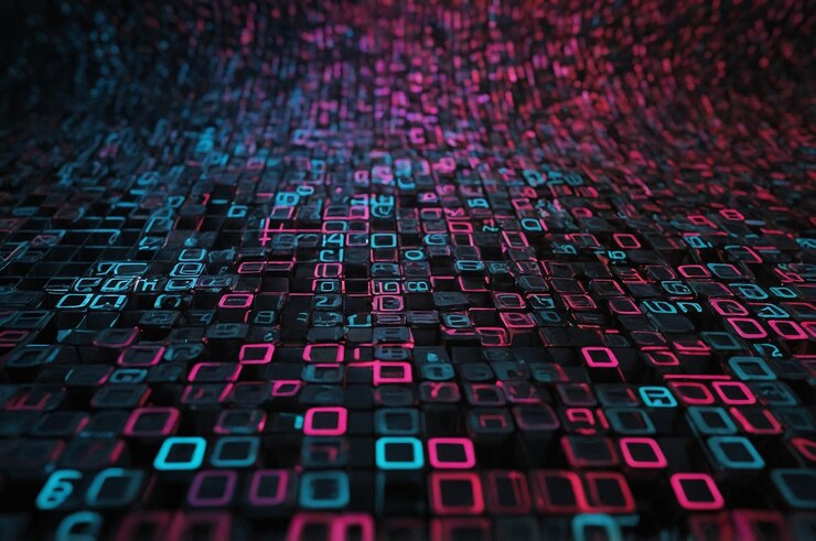 Abstract Hexadecimal Grid with Floating Programming Code | Premium AI-generated image