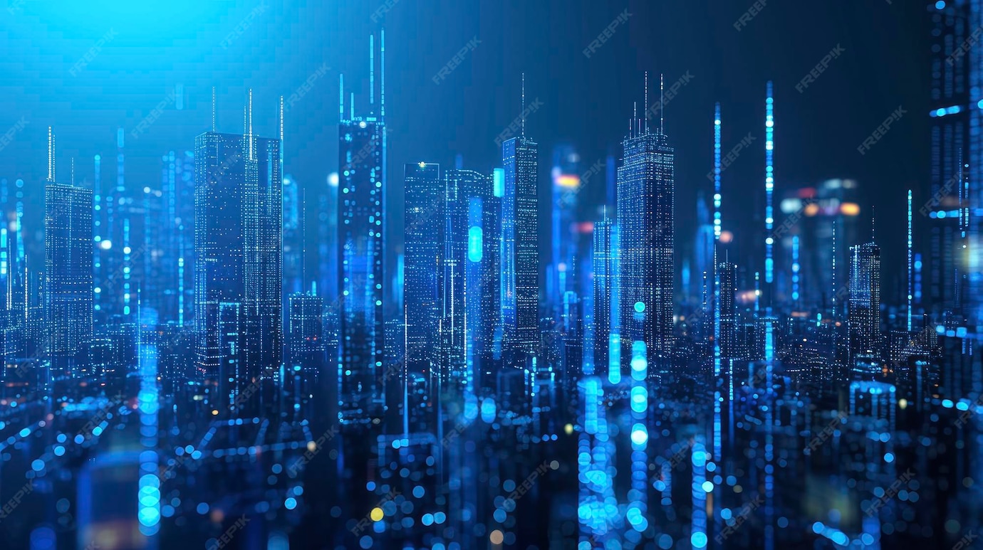 Premium Photo | Abstract hologram 3D city rendering with futuristic matrix Digital skyline with ...