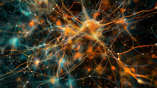 An abstract image depicting a neural network highlighting the complex interconnected nodes and ...