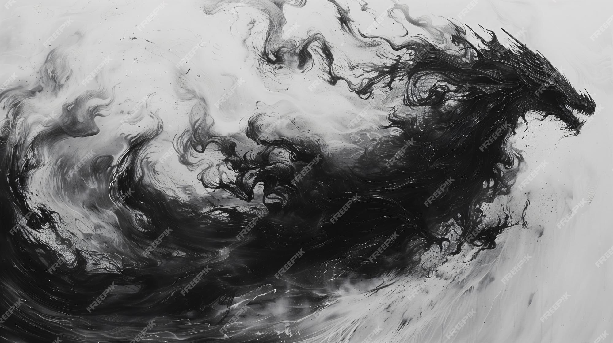 Abstract ink illustration of a dragon black and white background ... Abstract ink illustration of a dragon black and white background ...