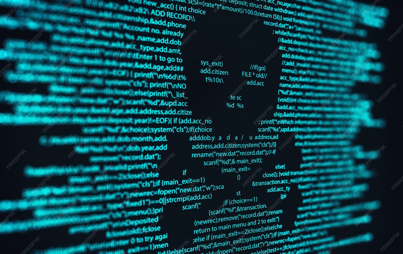 Premium Photo | Abstract Modern tech of Programming code screen with skull Computer Virus ...