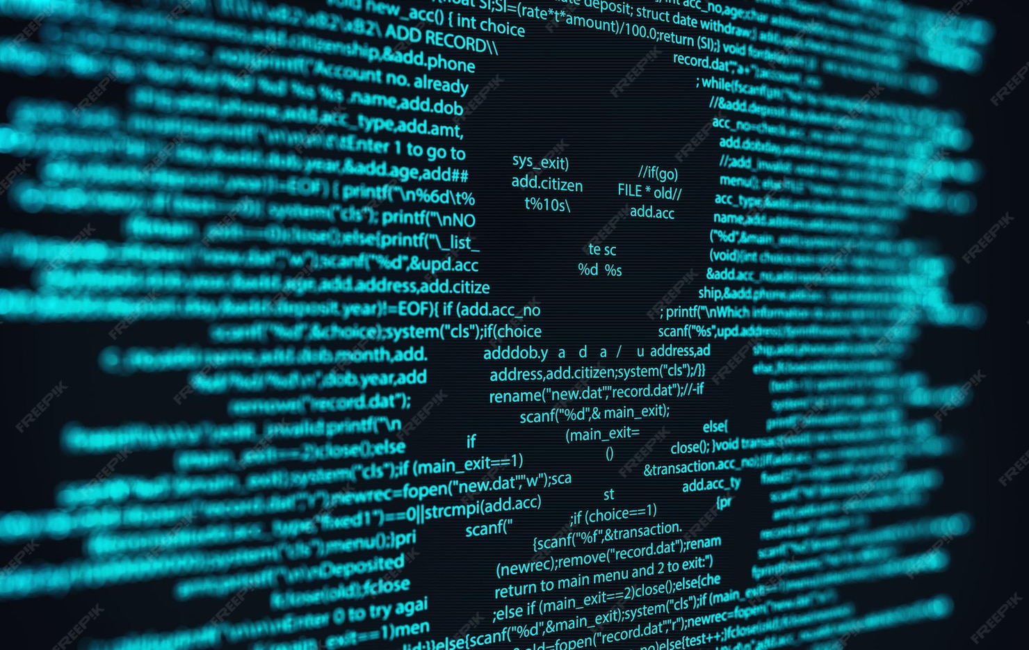 Premium Photo | Abstract Modern tech of Programming code screen with skull Computer Virus ...