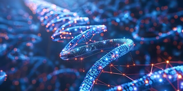 Abstract Network Design Digital Dna Strand With Binary Code Nodes Concept Network Security