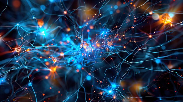 Abstract neural network with glowing blue lines and orange nodes ... Abstract neural network with glowing blue lines and orange nodes ...