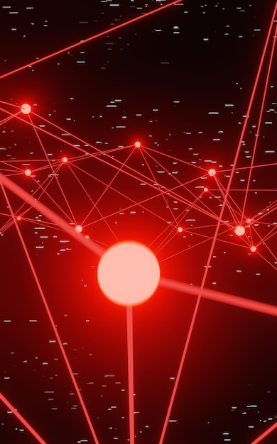 기술 과학 배경에 대한 추상 빨간색 신경총 배경 연결 선 및 점 화합물과 복잡한 빅 데이터 라인 신경총 빅 데이터 시각화 네트워크 또는 Connection3d 렌더링