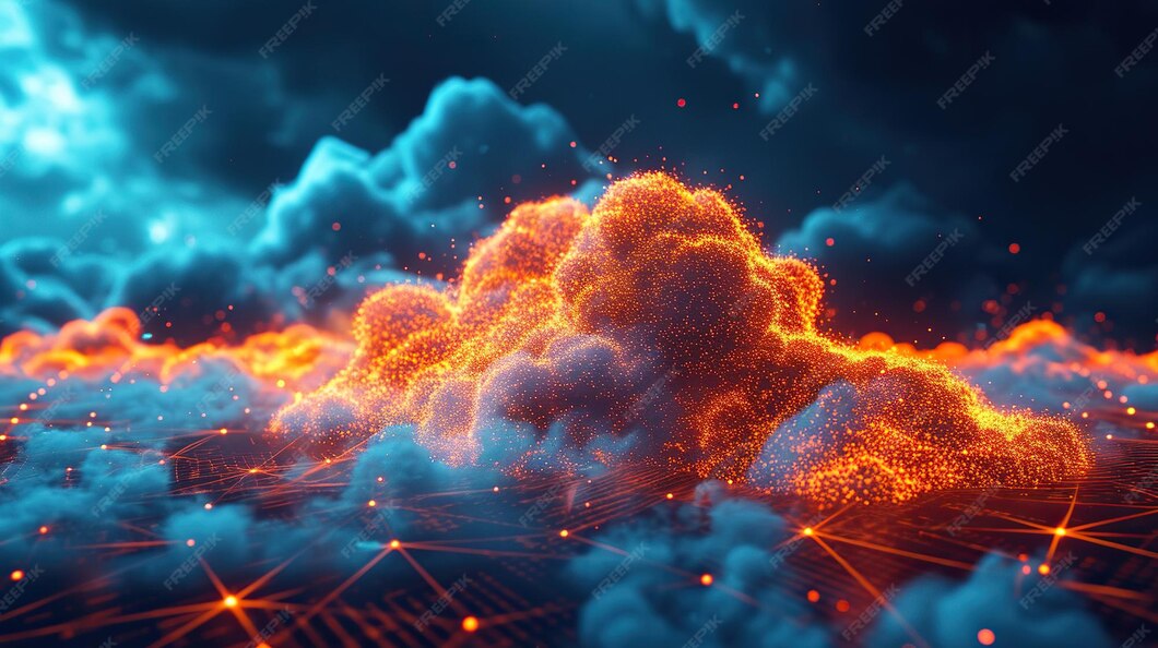An abstract representation of cloud computing depicted as a particle ...