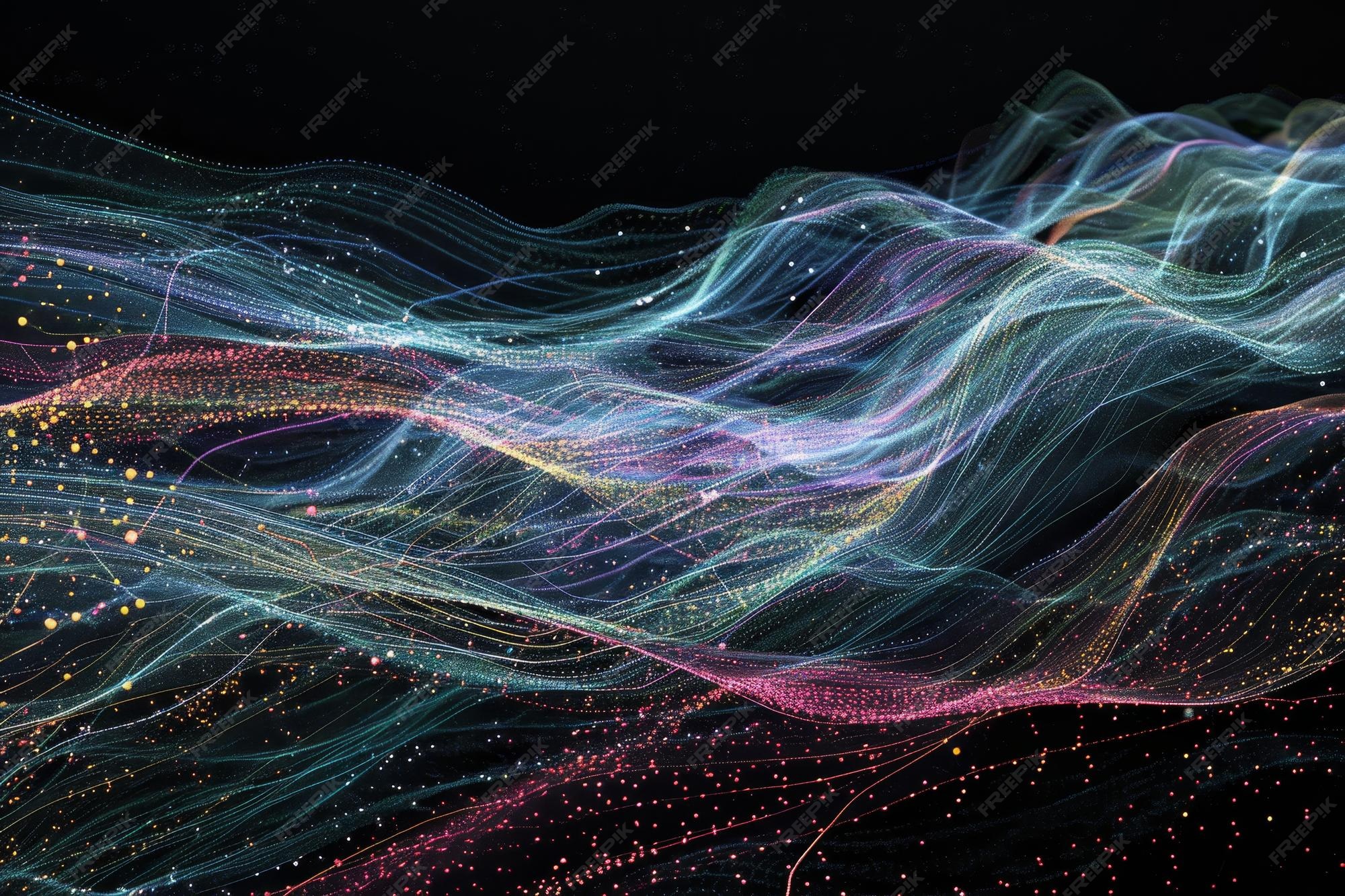 Abstract representation of a colorful wave pulsating in the dark creating a mesmerizing visual ...