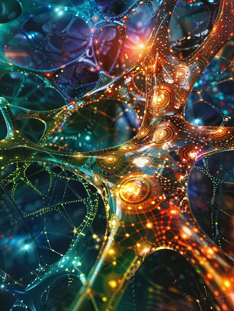 An abstract representation of a neural network showcasing the interconnected nodes and pathways ...