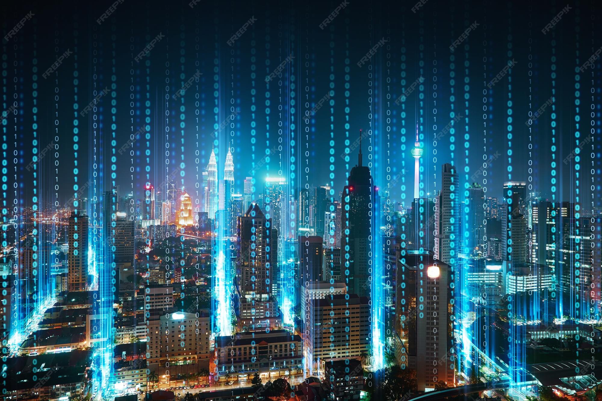 Premium Photo Abstract Software Developer Programming Binary Computer Code With Modern City