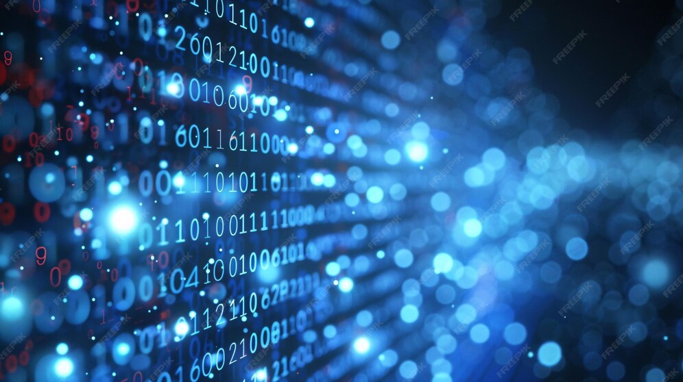 Abstract technology concept with random binary code and machine programming elements | Premium ...