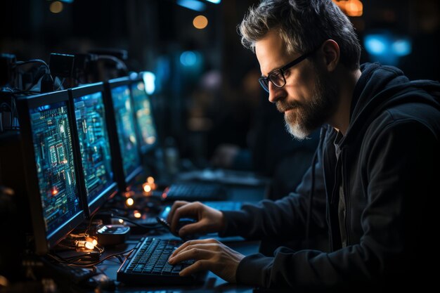 Premium AI Image | Administrator working on a computer in a secure and ... Premium AI Image | Administrator working on a computer in a secure and ...