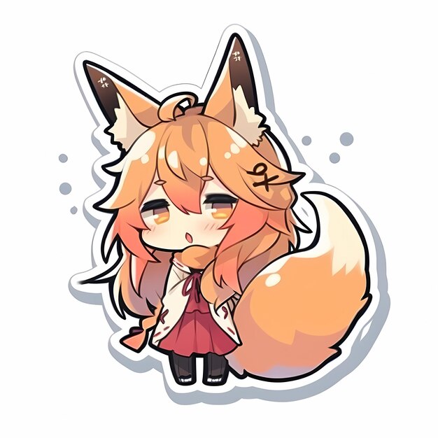 Premium Ai Image Adorable Kawaii Illustrated Chibi Anime Fox Girl Vector Art Sticker With Bold
