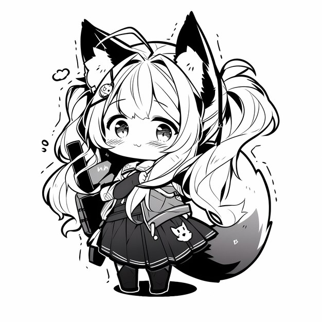 Premium Ai Image Adorable Kawaii Illustrated Chibi Anime Fox Girl Vector Art Sticker With Bold