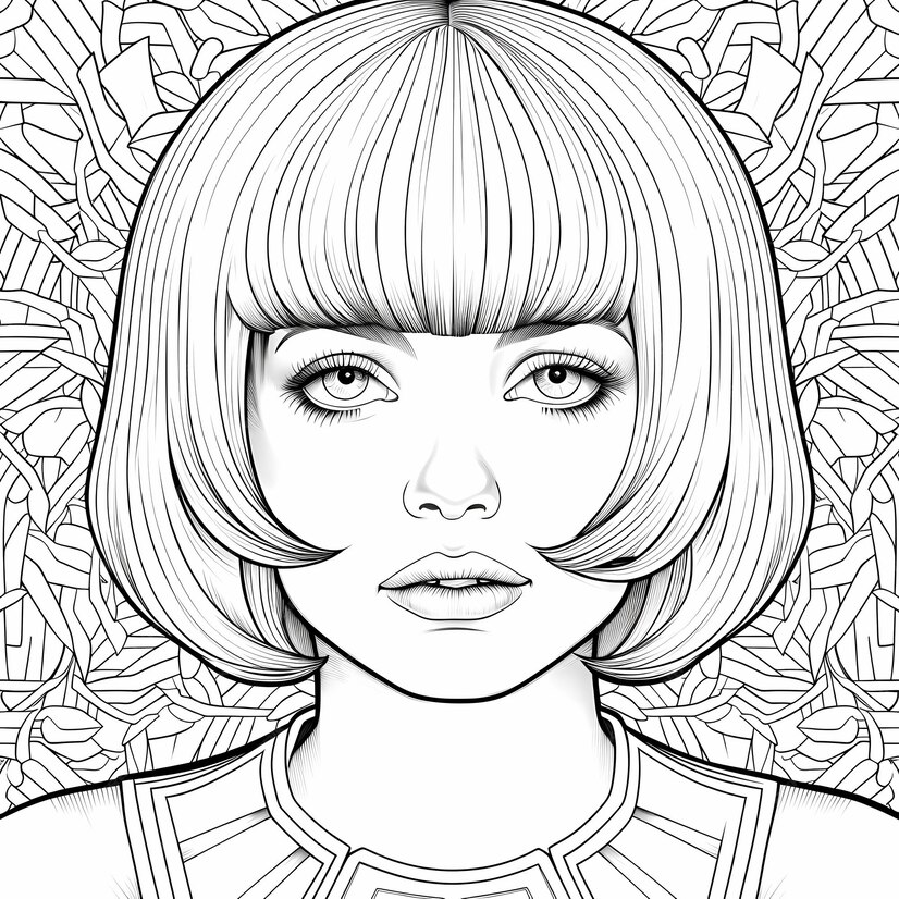 Premium Ai Image Adult Coloring Book Page Womans Face With Straight Bob Haircut
