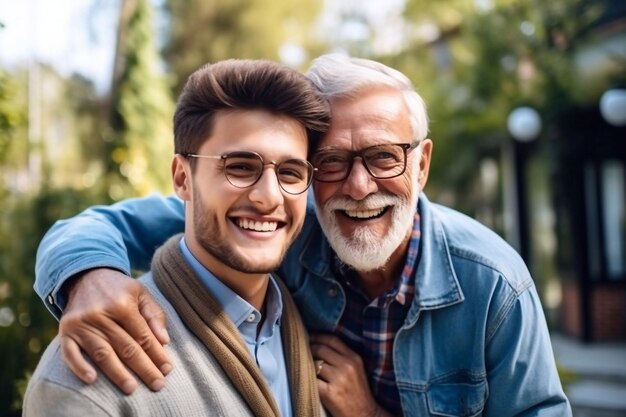 Premium Photo Adult Hipster Son Fun Hugging Old Senior Father At Home