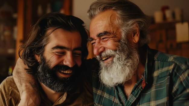 Premium Photo Adult Hipster Son Happily Hugging Old Senior Father At