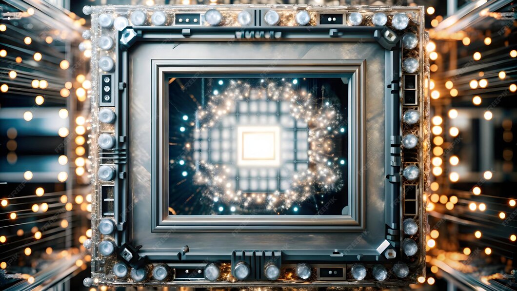 Advanced Ai Driven Quantum Computing Concept Frame With Quantum Elements And Particle Patterns