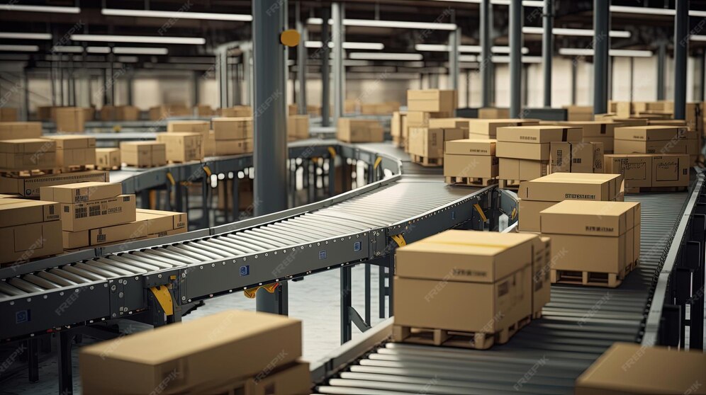 Premium AI Image | An advanced automated package sorting system ...