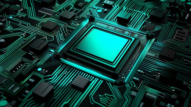 Advanced Technology Concept Visualization Circuit Board CPU Processor Microchip Starting ...