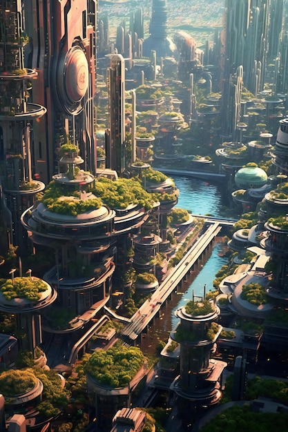 Premium AI Image | Aerial city view of futuristic cityscape Premium AI Image | Aerial city view of futuristic cityscape