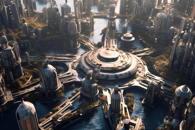 Premium AI Image | Aerial city view of futuristic cityscape Premium AI Image | Aerial city view of futuristic cityscape