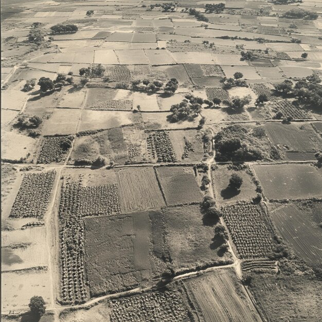 An aerial view of a droughtaffected agricultural area showing fields of ... An aerial view of a droughtaffected agricultural area showing fields of ...