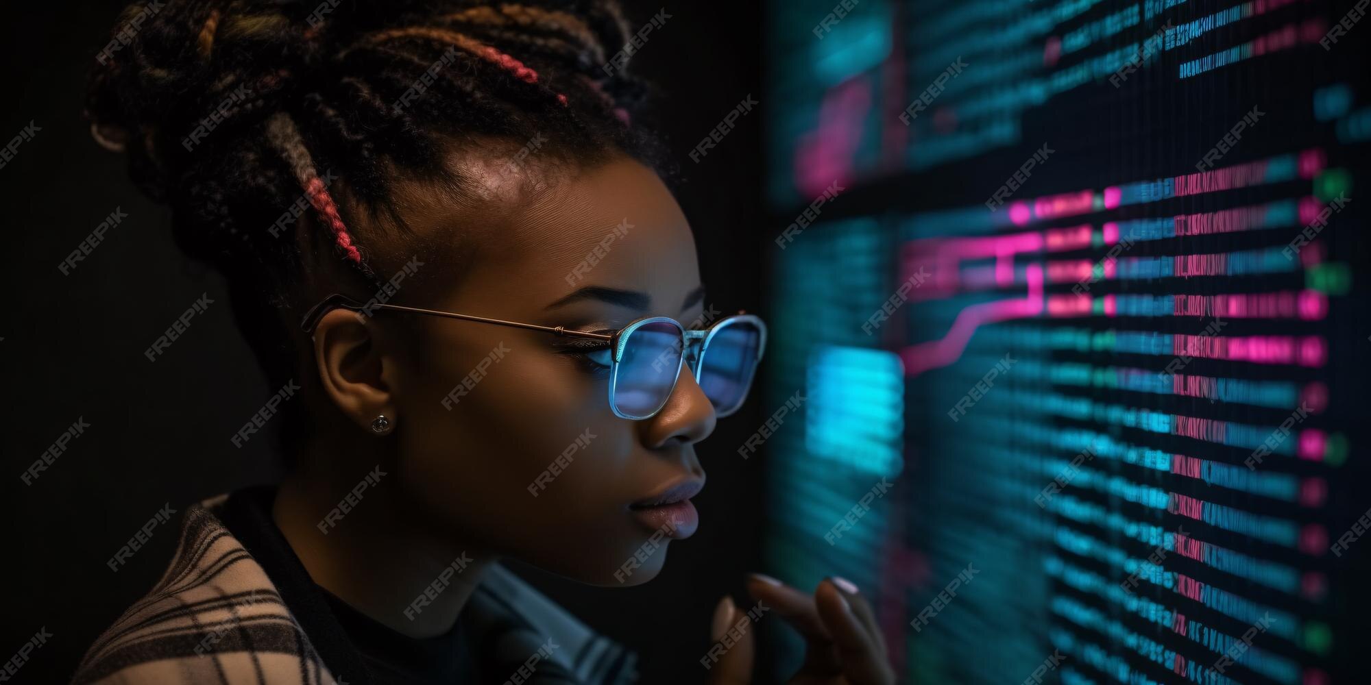 Premium Photo | African American Black woman coder programmer using ...