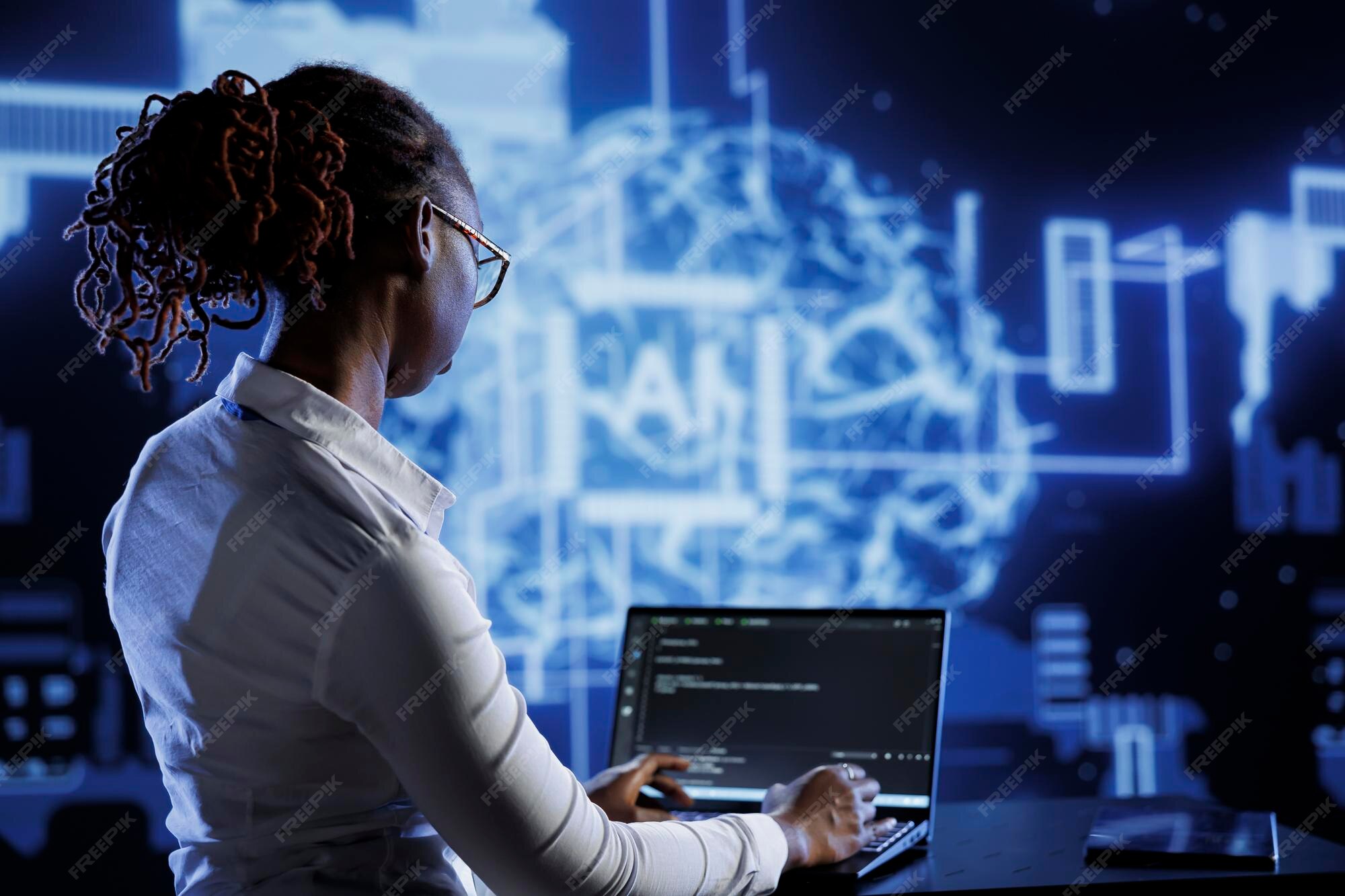 Premium Photo | African american engineer updating AI systems, writing intricate binary code ...