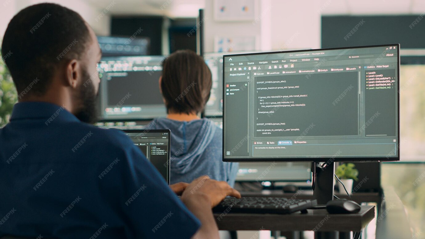 Premium Photo | African american system engineer working on software development with source ...