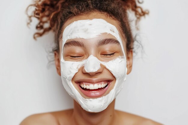 Premium Photo | African american woman with white facial mask smiling Premium Photo | African american woman with white facial mask smiling