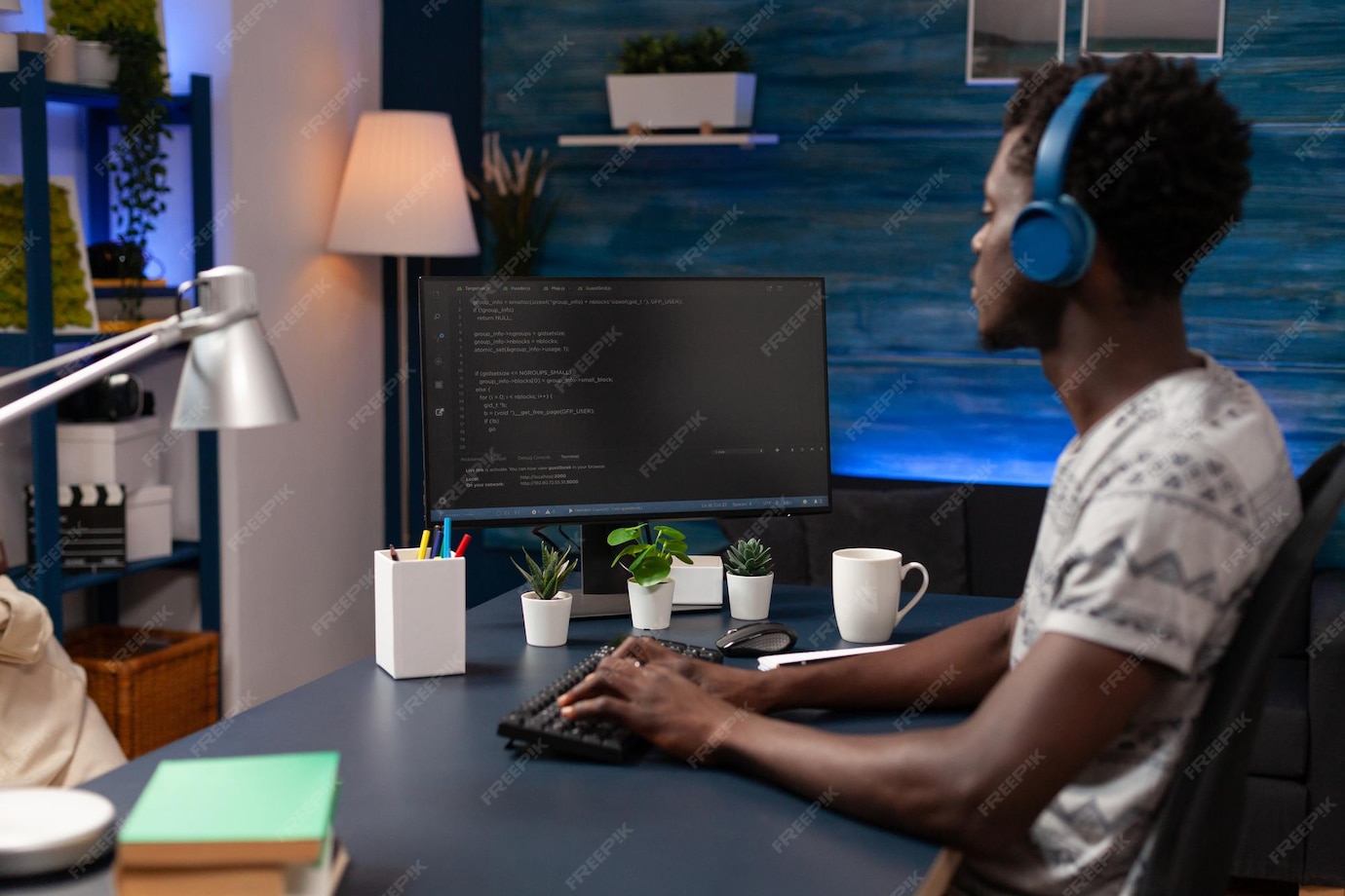 Premium Photo | African american young programmer working remote from home at website design ...