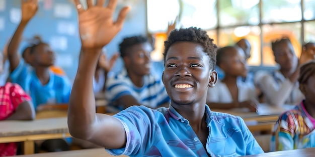 Premium Photo | African student raising hand in classroom surrounded by ... Premium Photo | African student raising hand in classroom surrounded by ...