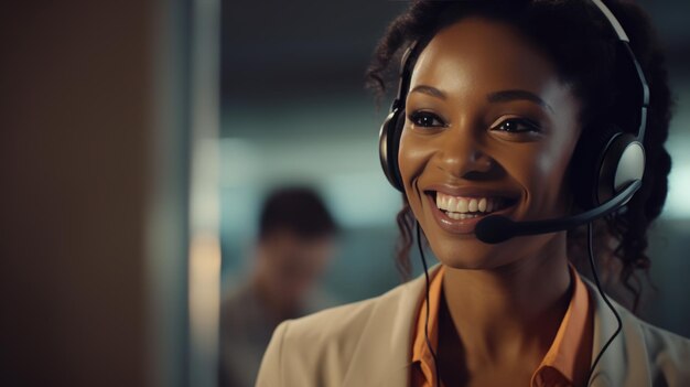 An AfricanAmerican call center agent with a headset works on the ... An AfricanAmerican call center agent with a headset works on the ...
