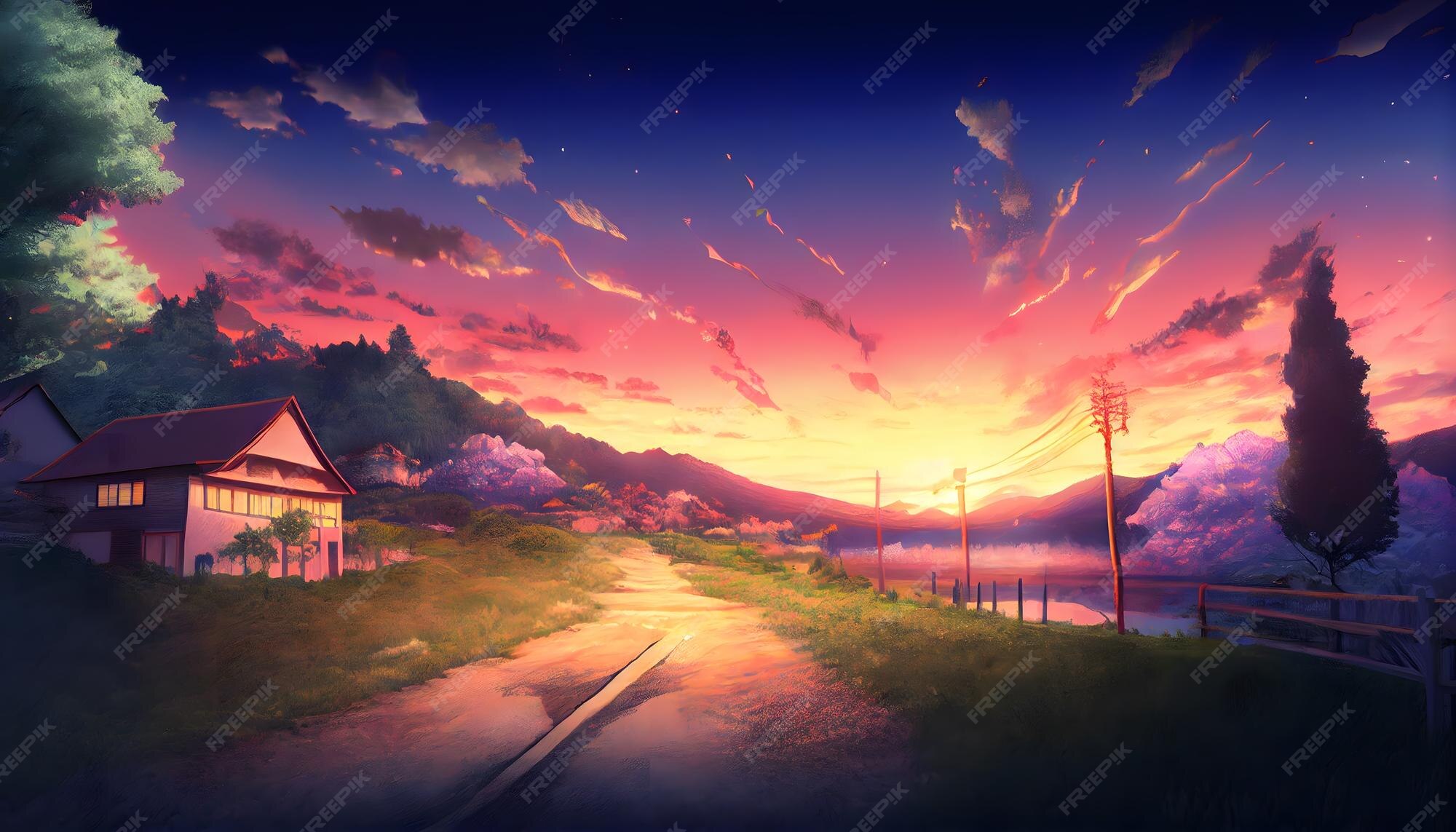 Premium AI Image | Afternoon sunset sky clouds landscape Anime ... Premium AI Image | Afternoon sunset sky clouds landscape Anime ...