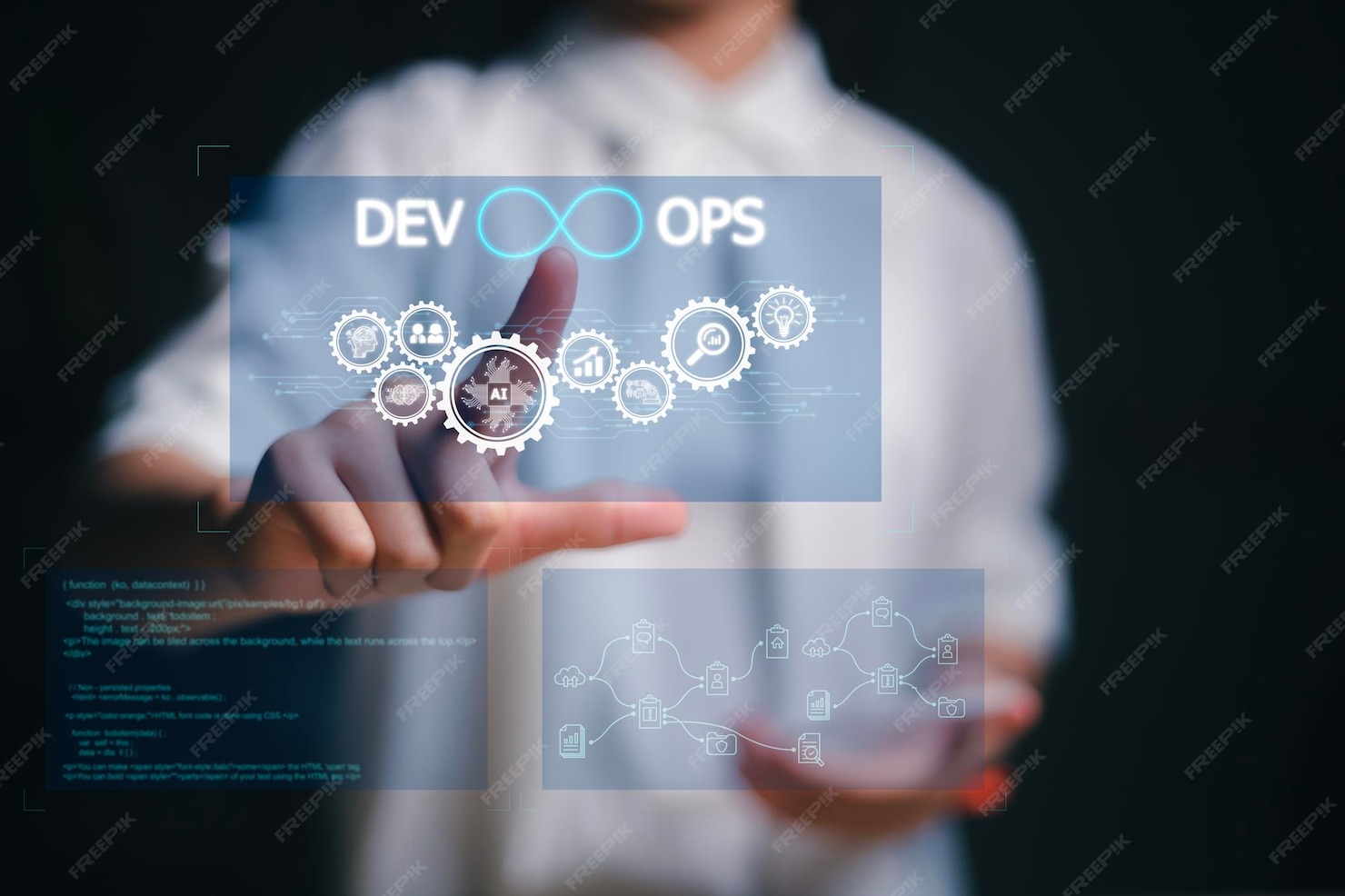 Premium Photo | Agile programming and devops concept engineer working the virtual screen it ...